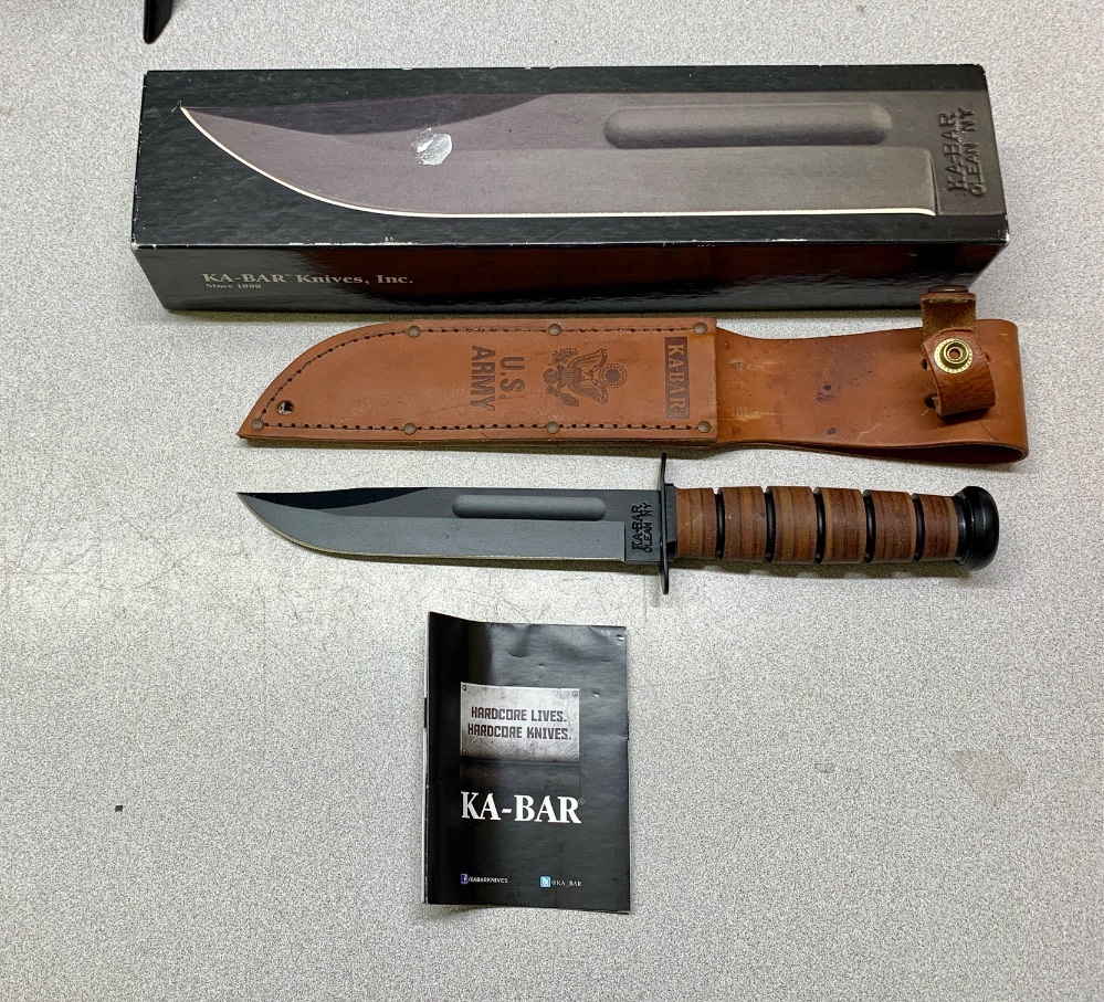 KA-BAR 1220 US Army Fixed Flat Edge Tactical Military Knife W/Leather ...